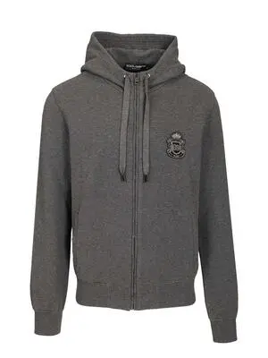 Dolce & Gabbana Heraldic Patch Drawstring Hoodie - Grey