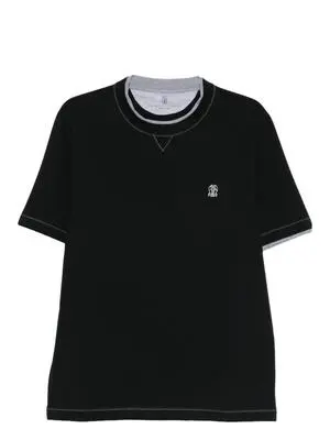 Brunello Cucinelli Logo Embroidered Layered T-shirt - Black
