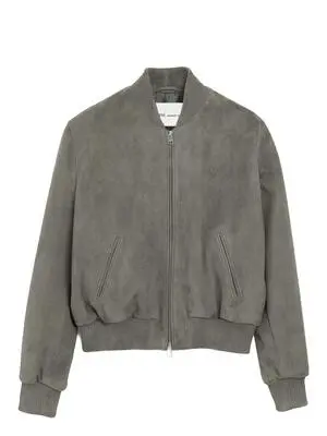 Ami Zip Up Bomber Jacket With Embossed Logo - Carbon Gray
