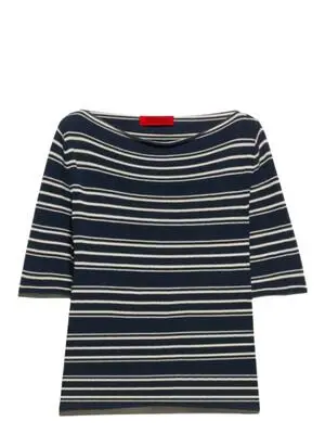 MAXCO. Max&co. Striped Crepe Knit T-shirt - Black