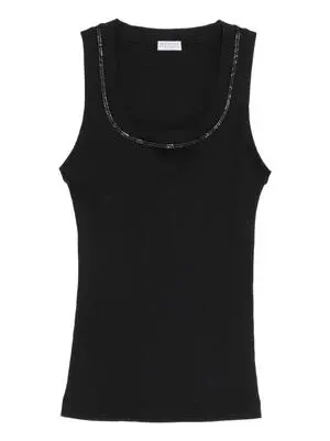 Brunello Cucinelli Embellished Ribbed Tank Top - Black