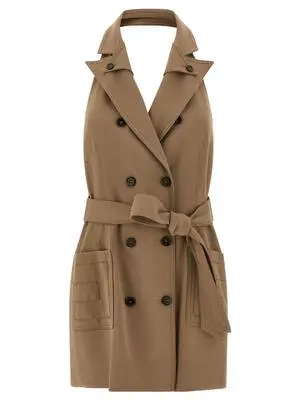 Elisabetta Franchi Double-breasted Halterneck Mini Dress - Beige