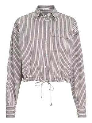 Brunello Cucinelli Striped Poplin Shirt With Monili Detail - Gray