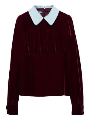 Prada Velvet Top With Detachable Collar - Ruby Red
