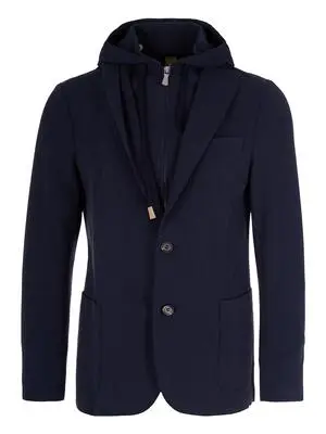 Eleventy Eleventy Layered Drawstring Hooded Jacket Blue