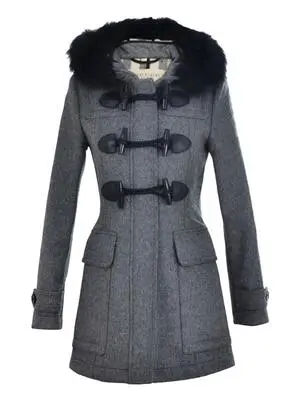 Burberry Hooded Overcoat With Horn Buckle Detail - Gray