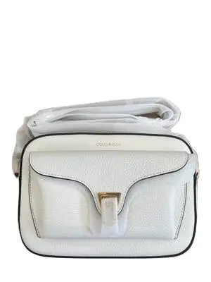 COCCINELLE Grained Leather Shoulder Bag With Signature Buckle - White