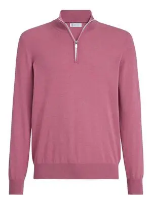 Brunello Cucinelli Half-zip Ribbed Knit Sweater - Coral