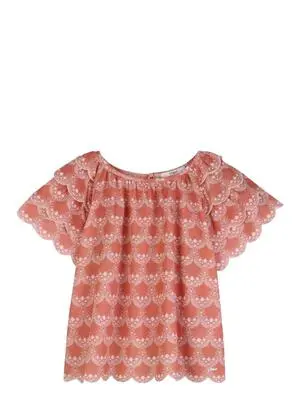 CHLOÉ Chloe Scalloped Ruffled Short Sleeve Top
