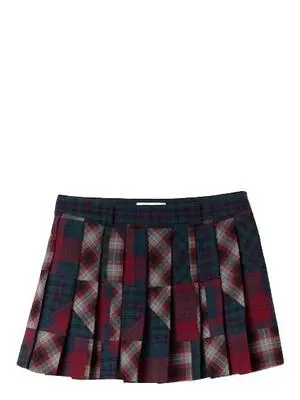 Miu Miu Pleated Plaid Patchwork Mini Skirt - Multicolored