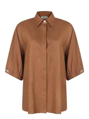 Herno Half Sleeve Shirt With Button Closure And Straight Hem - Brown