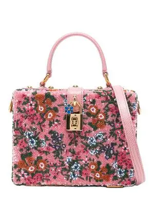Dolce & Gabbana Floral Embellished Padlock Tote Bag - Pink