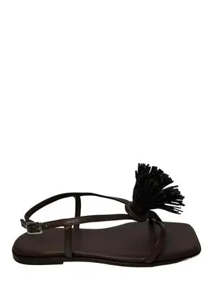 VIC MATIE Fringed Pom-pom Flat Sandals - Black