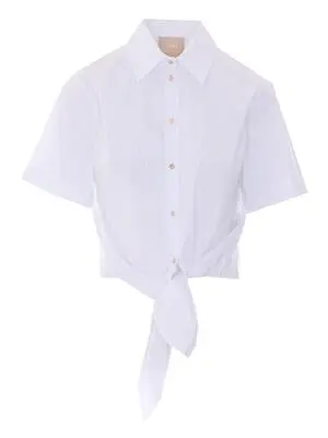 LIU JO Liu Jo Cropped Tie-Front Shirt With Short Sleeves And Turn-Down Collar