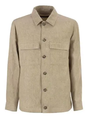 Peserico Linen Jacket With Chest Patch Pockets - Nude