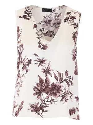 Liu Jo Sleeveless Floral V-neck Top - White