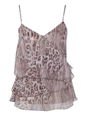 BLUGIRL Ruffled Animal Print Camisole Top - Gray