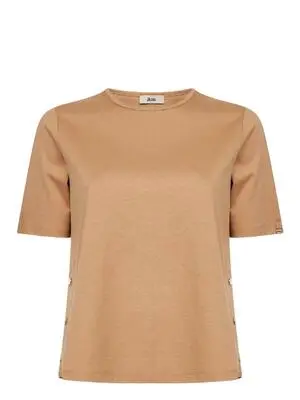 Herno Crew Neck T-shirt With Side Button Detail - Nude