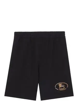 Burberry Drawstring Shorts With Equestrian Knight Design - Black