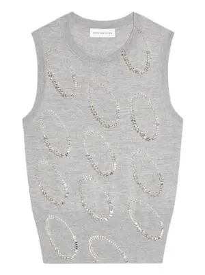 Dries Van Noten Embroidered Merino Wool Vest - Grey