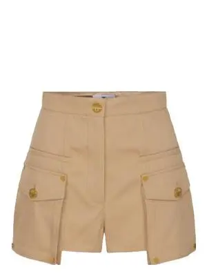 Elisabetta Franchi Cargo Pocket Cotton Gabardine Shorts - Camel