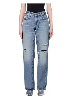 7 For All Mankind Distressed Low Straight Jeans - Blue