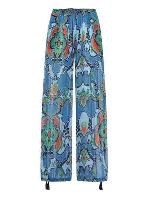 Etro Wide-leg Trousers With Floral Motif And Tassel Details - Multi