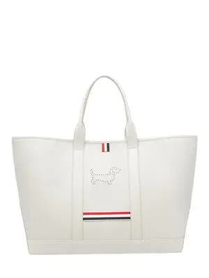 Thom Browne 3-bar Striped Tote Bag - White