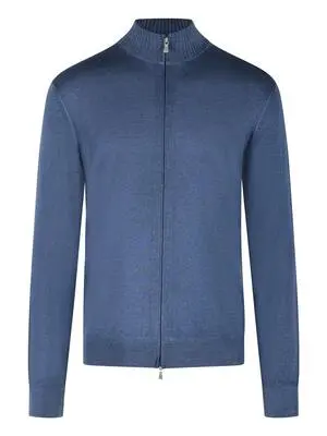 GRAN SASSO Ribbed Collar Zip Knitted Sweater - Blue