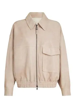 Brunello Cucinelli Monili-detail Leather Jacket - Nude