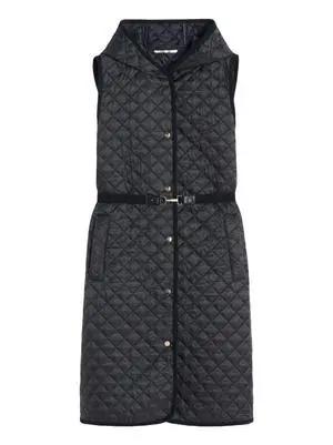 Max Mara Hooded Diamond Quilted Gilet With Belt - Black