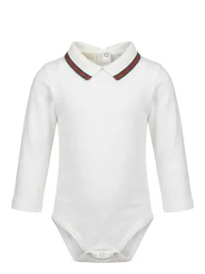 Gucci Long Sleeve Bodysuit With Striped Collar - White