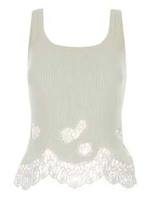 Ermanno Scervino Lace Trim Rib Knit Tank Top - No