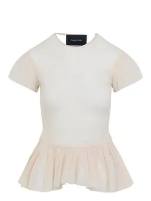 Simone Rocha Ballet Tulle Crew Neck Top With Ruffled Puff Sleeves And Flared Skirt - Nude