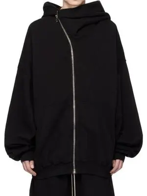 Rick Owens Temple Mountain Hun Slanted Zipper Hoodie - Black