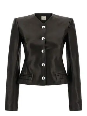Khaite Slim Fit Leather Jacket With Button Closure - Black