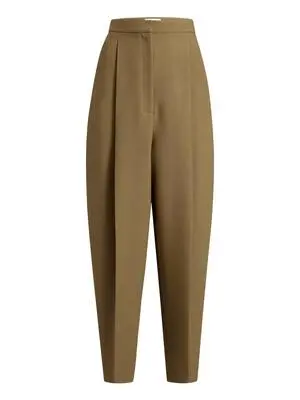 Khaite Khaite High-Waisted Pleated Ankle-Length Trousers Brown