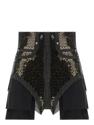 Rick Owens Sequin Embellished High-waisted Denim Shorts - Black