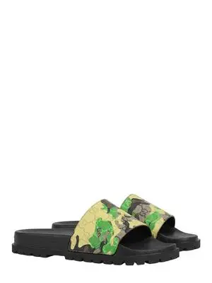 Gucci Lug-sole Slide Sandals With Camouflage Print - Green And Yellow Camouflage