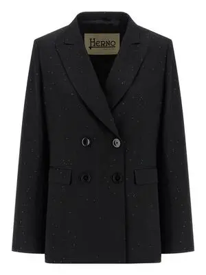 Herno Micro Sequin Double-breasted Blazer - Black