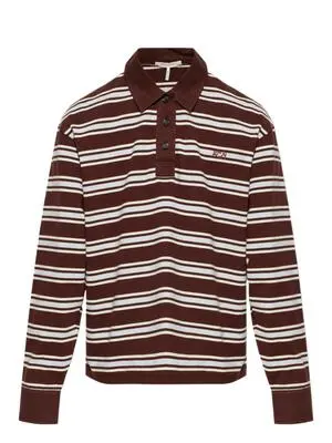 Rag & Bone Striped Long Sleeve Polo Shirt - Brown