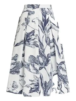 Erdem Floral Print Pleated Midi Skirt - Ivory