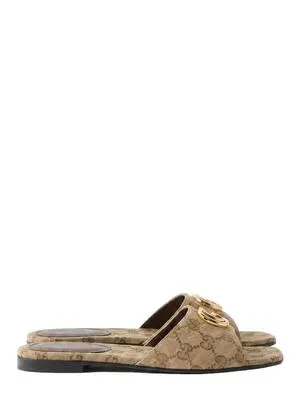 Gucci Gg Logo Slide Flat Sandals - Sand And Dark Brown