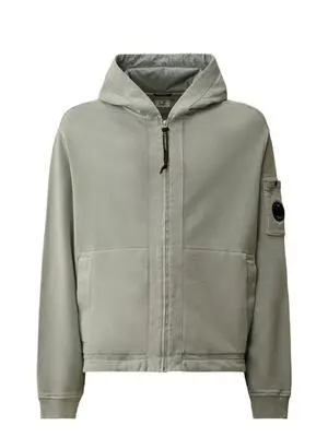 C.P. COMPANY Lens Diagonal Fleece Hoodie - Silver-blue