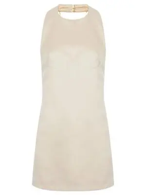 Elisabetta Franchi Duchess Satin Halterneck Mini Dress - Cream