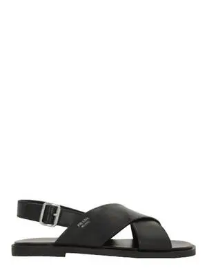 Prada Logo Detailed Buckle Fastened Sandals - Black