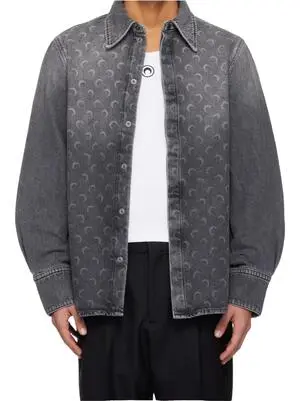 MARINE SERRE Long-sleeved Denim Shirt - Black