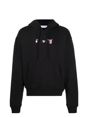 Off-White Acrylic Arrow Print Drawstring Hoodie - Black