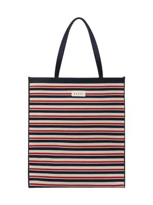 Marni Striped Logo Patch Tote Bag - Black