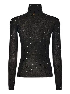 Rabanne Embellished Turtleneck Top - Black